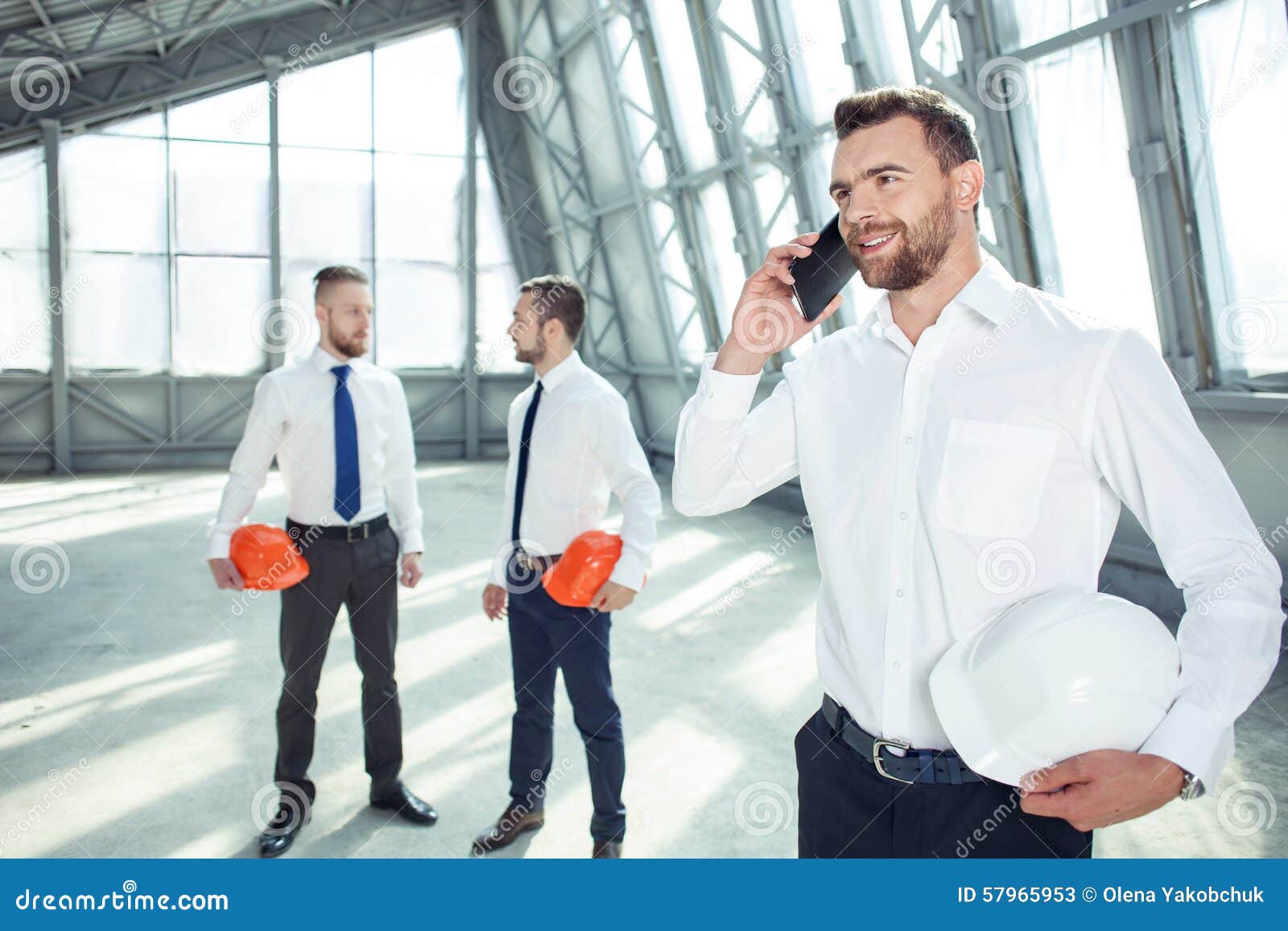 Handsome Young Builders are Waiting for Approval Stock Image - Image of ...