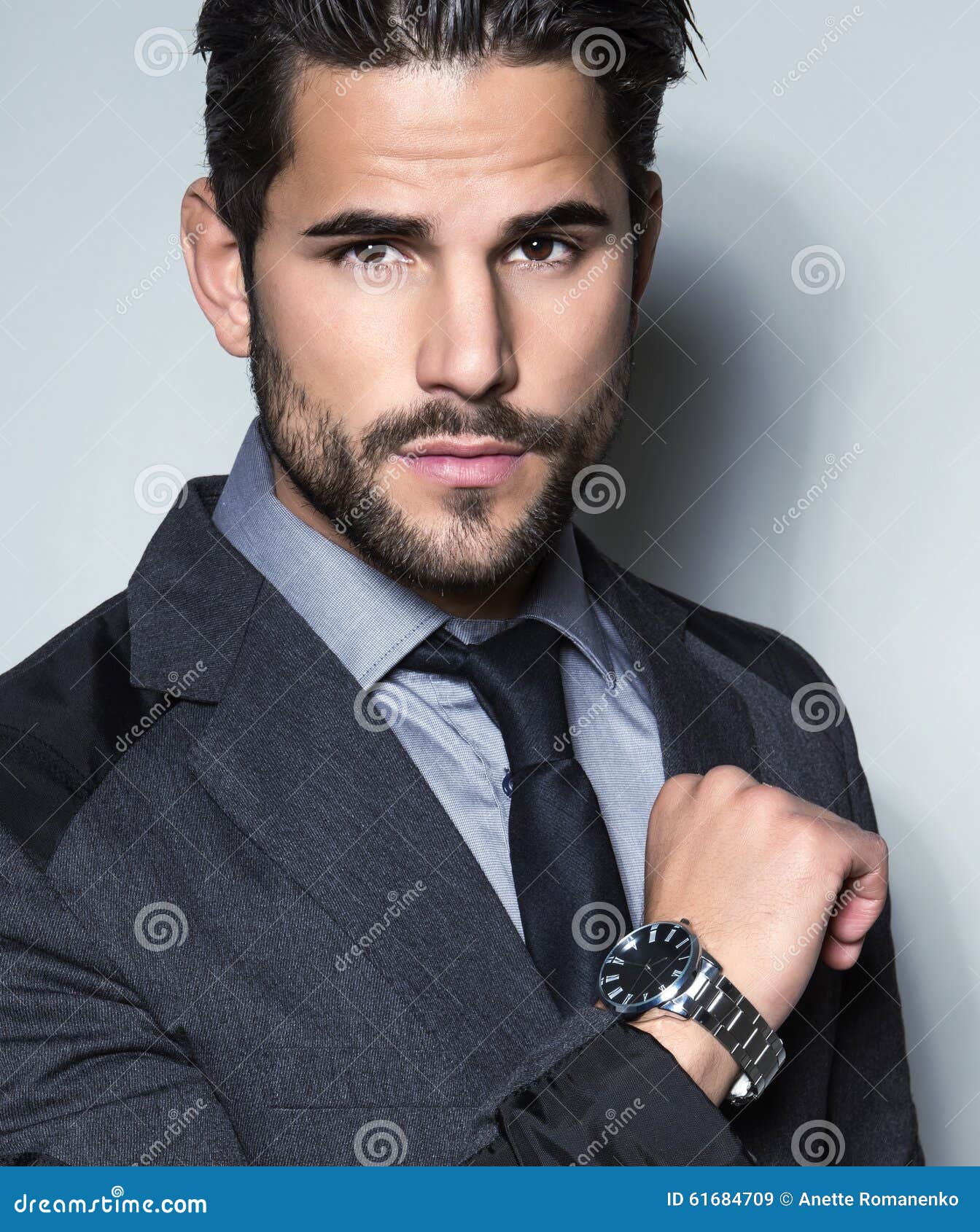 Handsome Young Business Man in Suit on Grey Background Stock Image ...