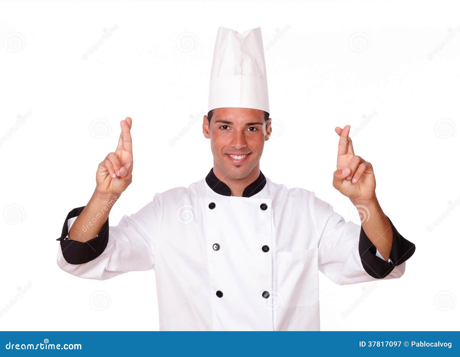 Handsome Young Chef Crossing His Fingers Stock Image - Image of cook ...