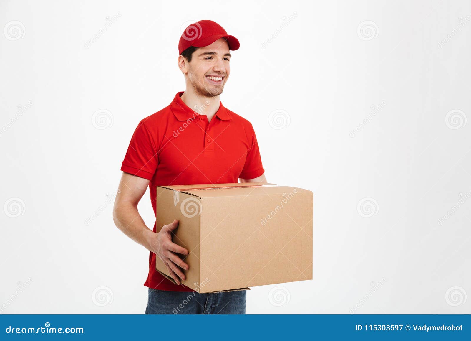 Handsome Young Delivery Man with Parcel Post Box Stock Image - Image of ...