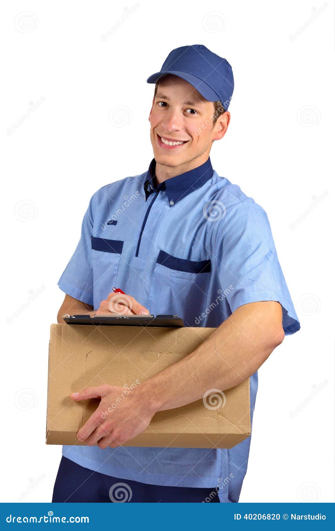 Handsome Young Delivery Man Stock Photo - Image of clipboard, clothes ...