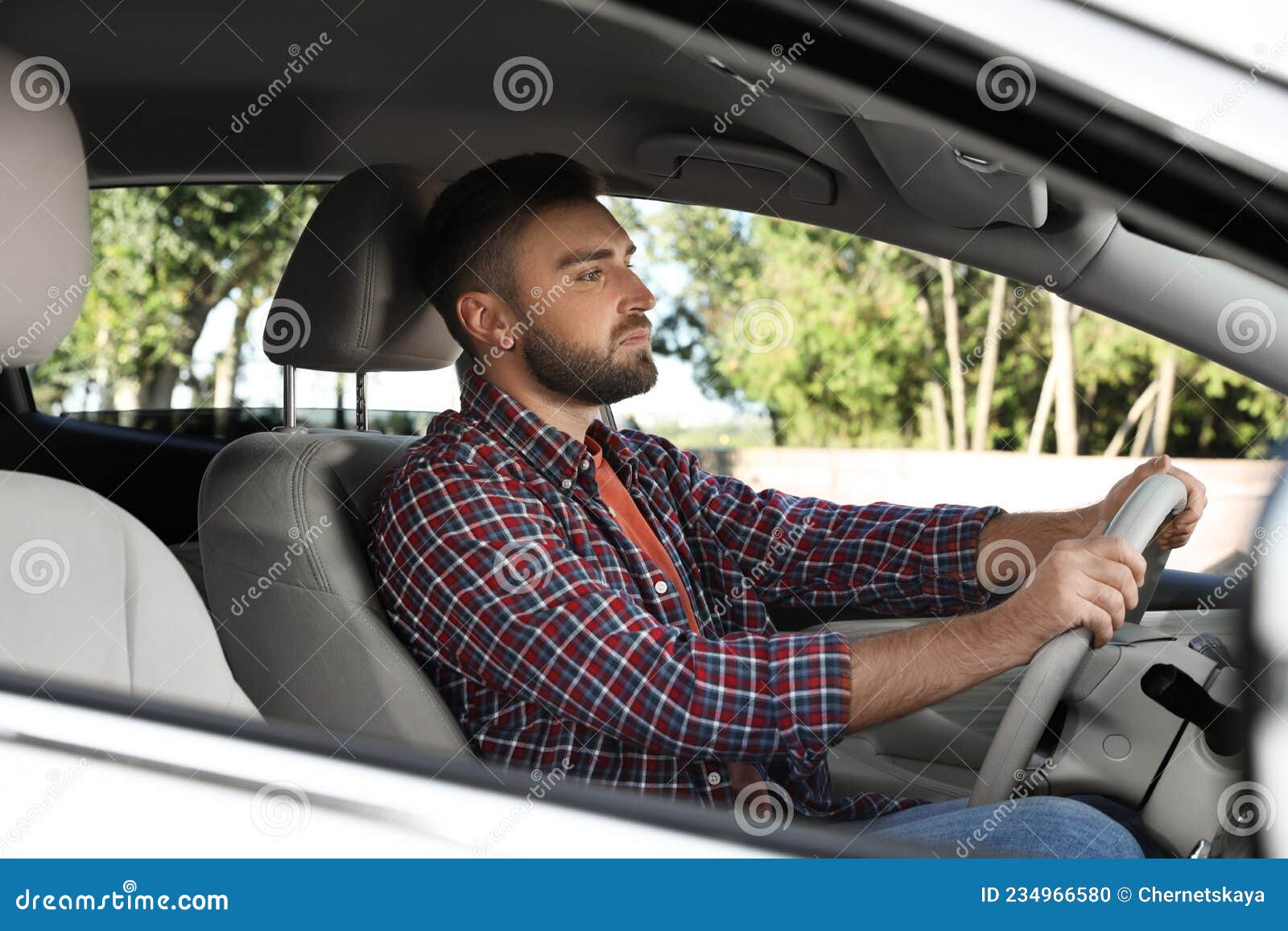 Handsome Young Driver Sitting in Modern Car Stock Photo - Image of ...