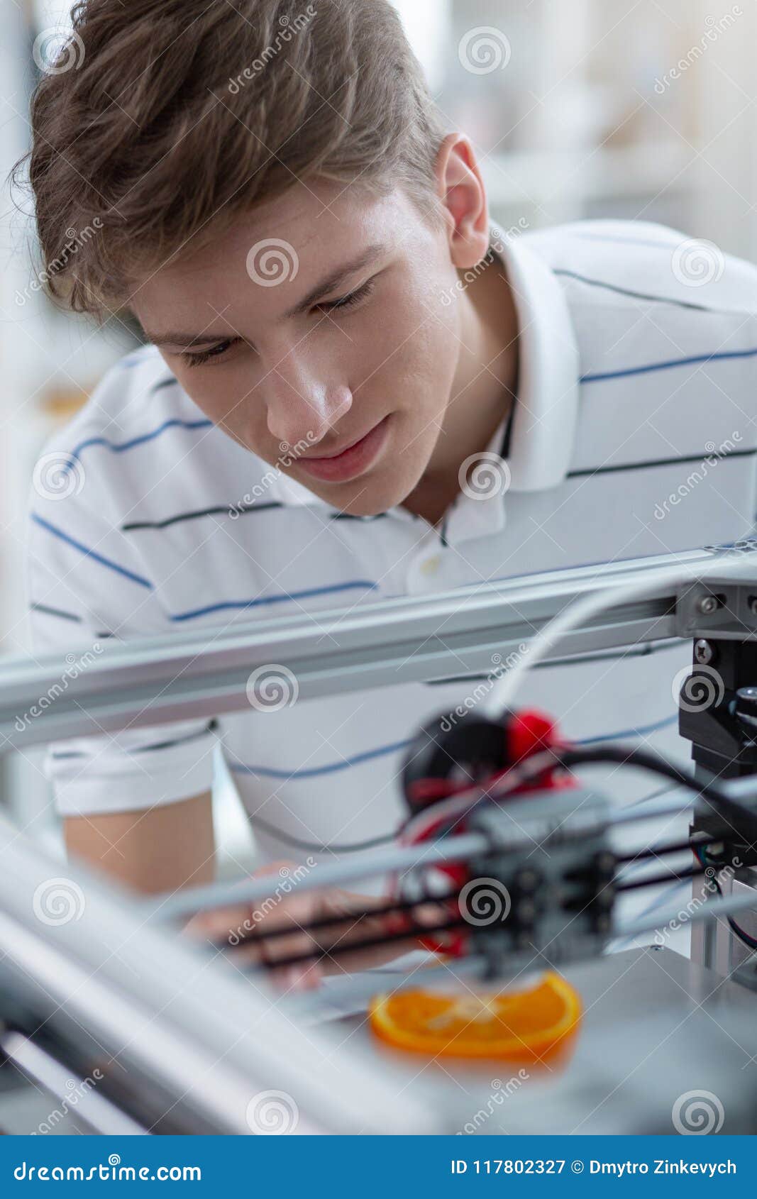 Handsome Young Engineer Printing Real-like Orange Stock Image - Image ...