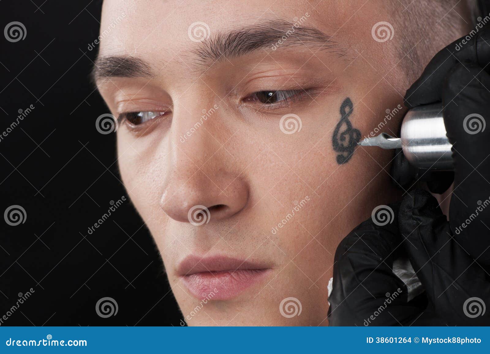 Handsome Young Face Getting Tattoo. Stock Photo - Image of concept ...