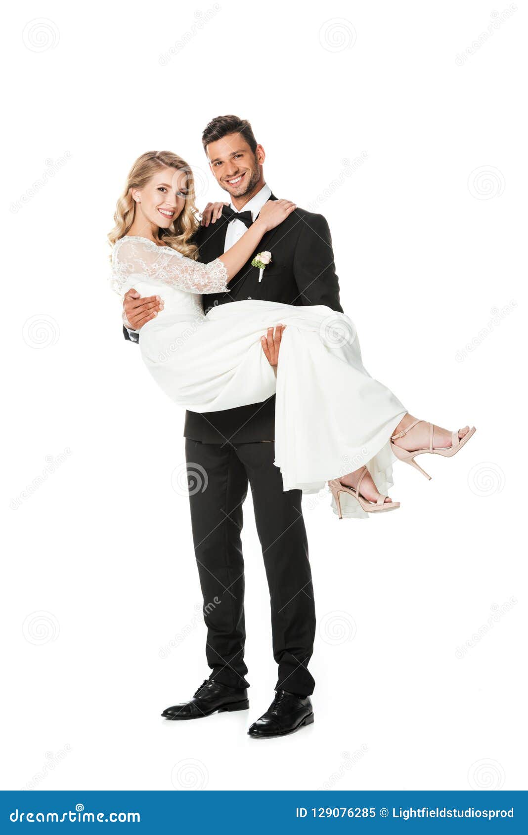Handsome Young Groom Carrying His Bride Stock Image - Image of ...