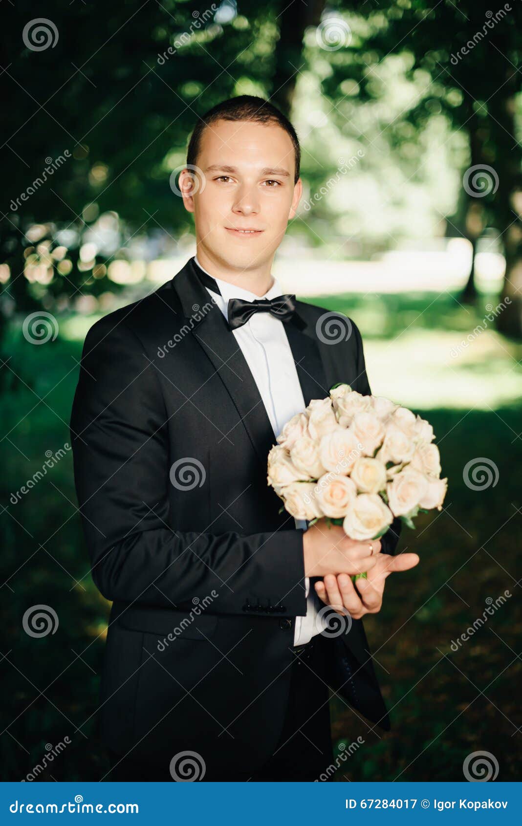 Handsome Young Groom Posing Outside in Nature Stock Image - Image of ...