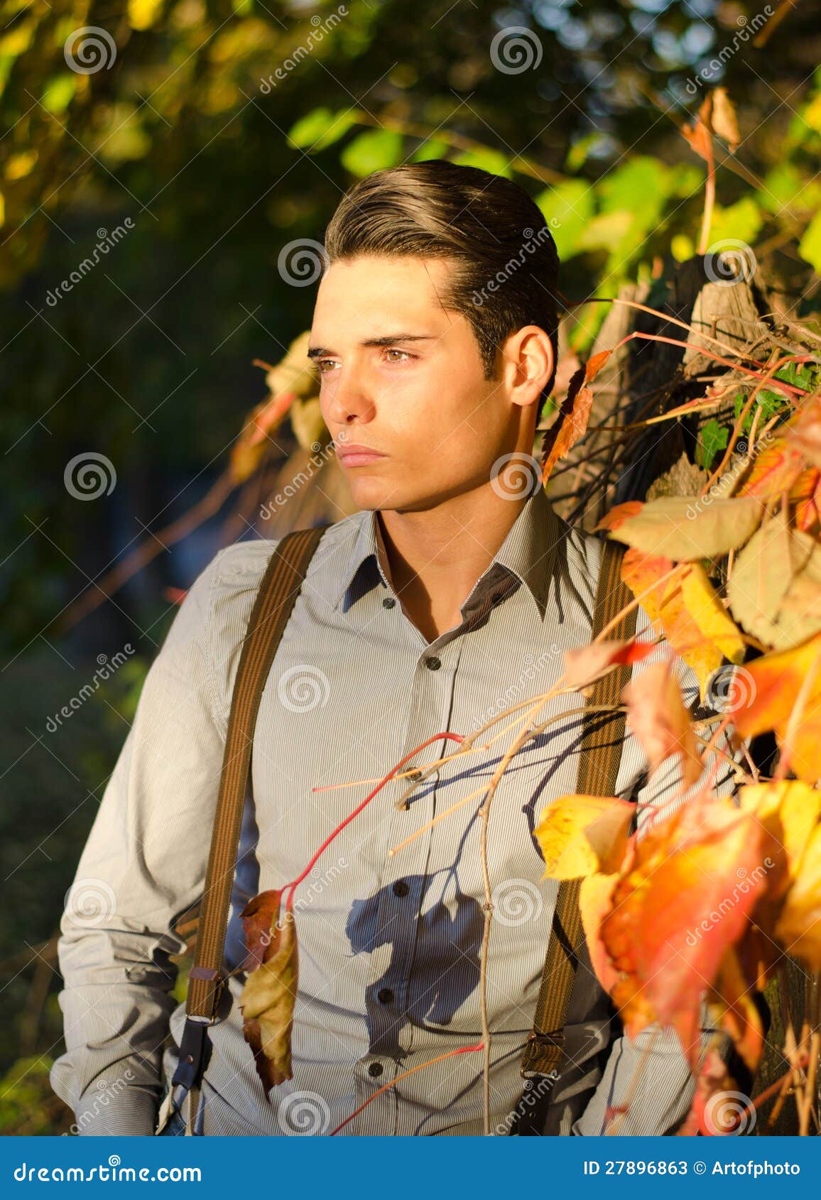 Handsome Young Guy in Fall (autumn) at Dusk Stock Image - Image of ...