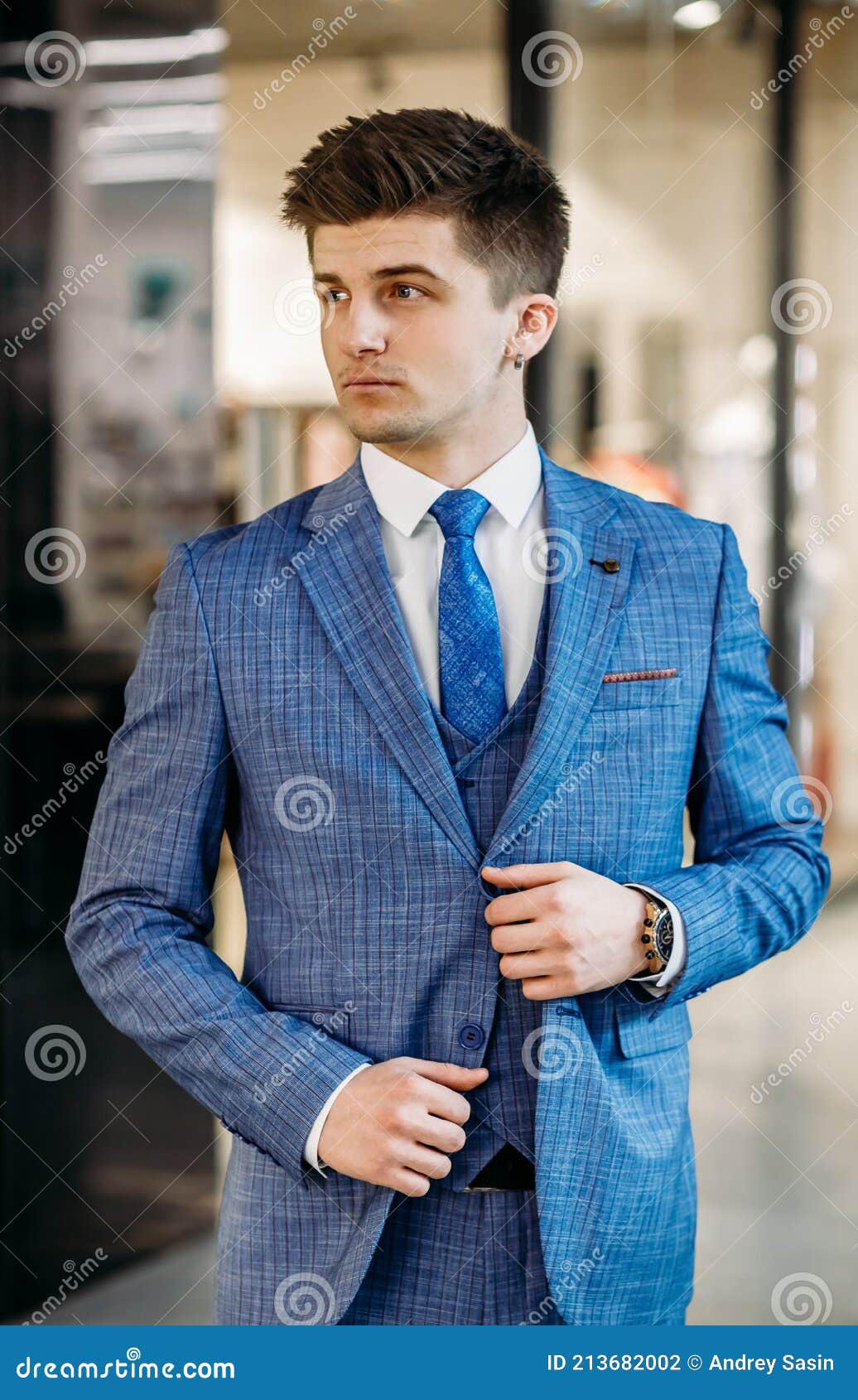 Handsome Young Guy Model Posing in Blue Suit Stock Photo - Image of ...