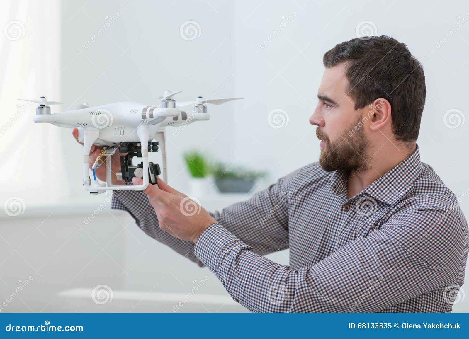 Handsome Young Guy is Operate the Drone Stock Image - Image of ...