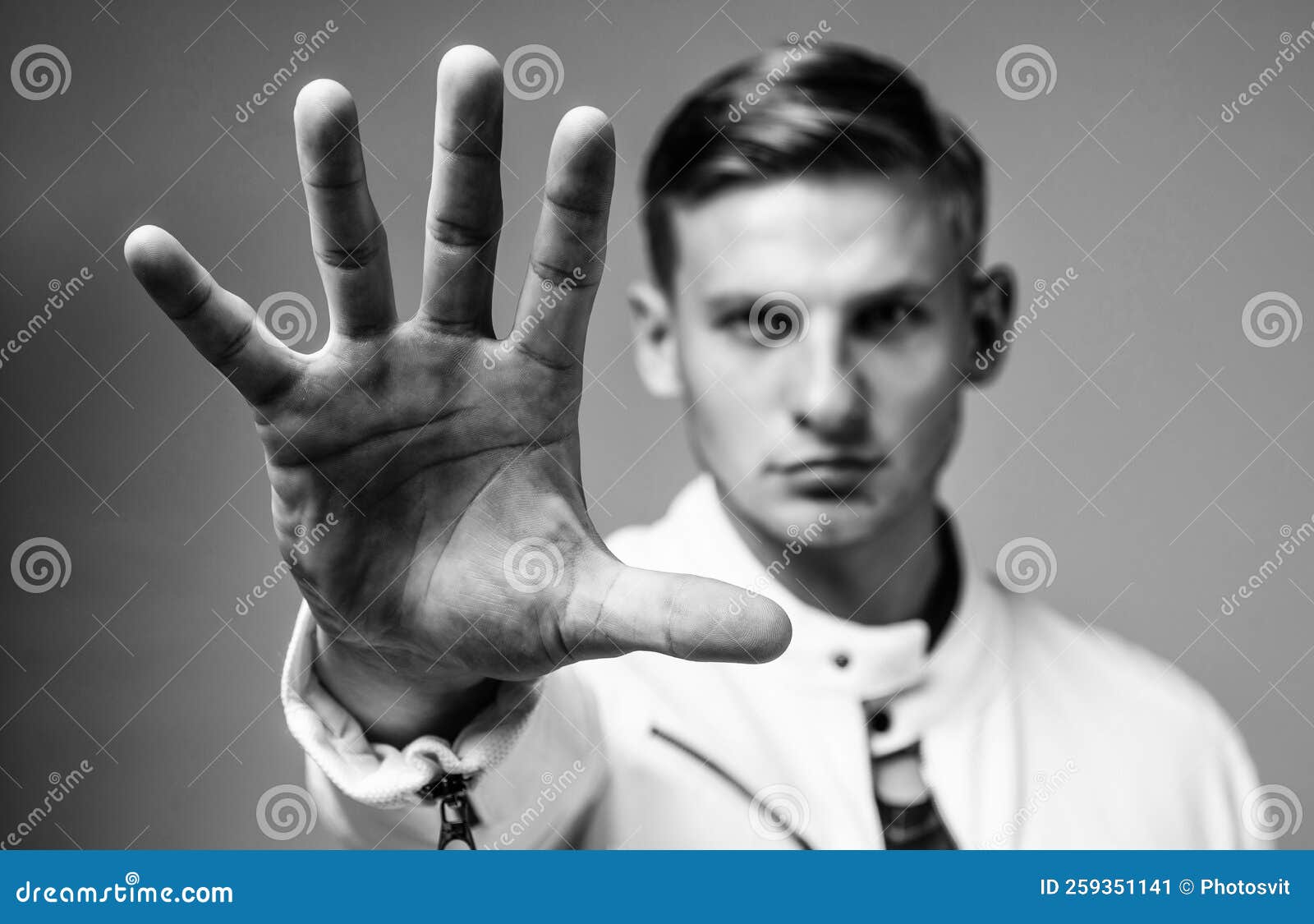 Handsome Young Guy Show Palm Hand, Touch Stock Image - Image of ...