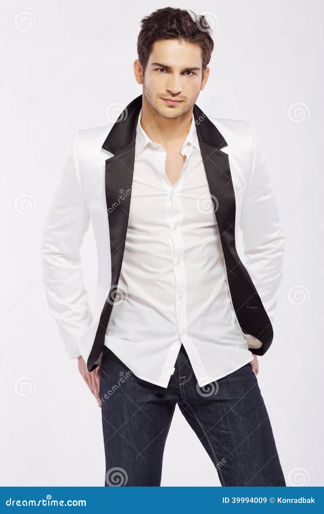 Handsome Young Guy Wearing White Jacket Stock Image - Image of joyful ...
