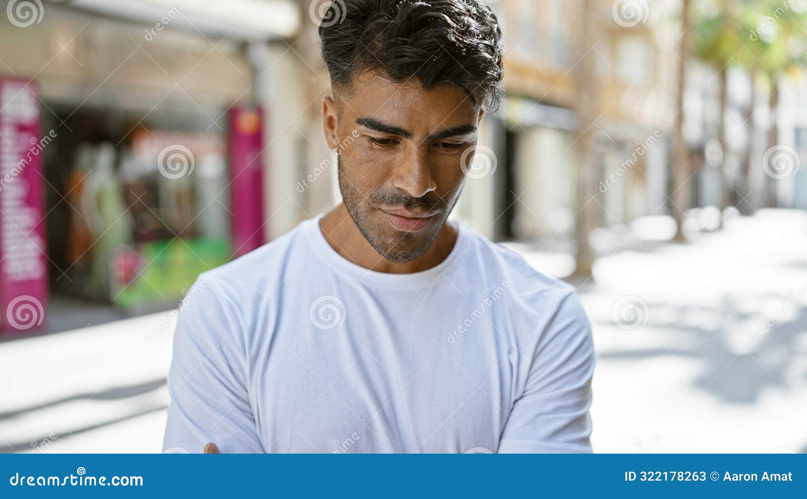 Handsome Young Hispanic Man with Beard in Urban Street Setting Stock ...