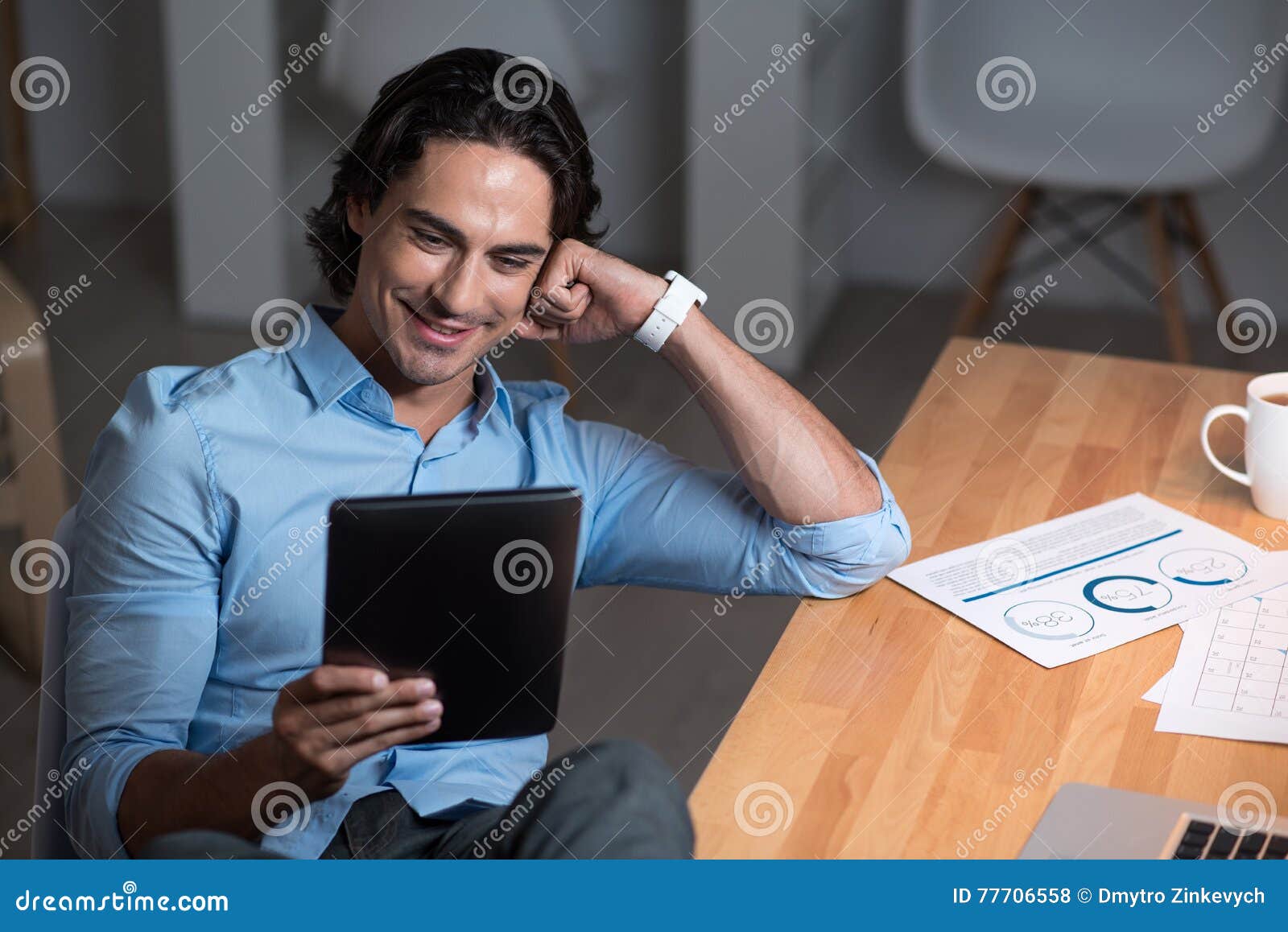Handsome Young Involved Man Using Laptop. Stock Photo - Image of gadget ...