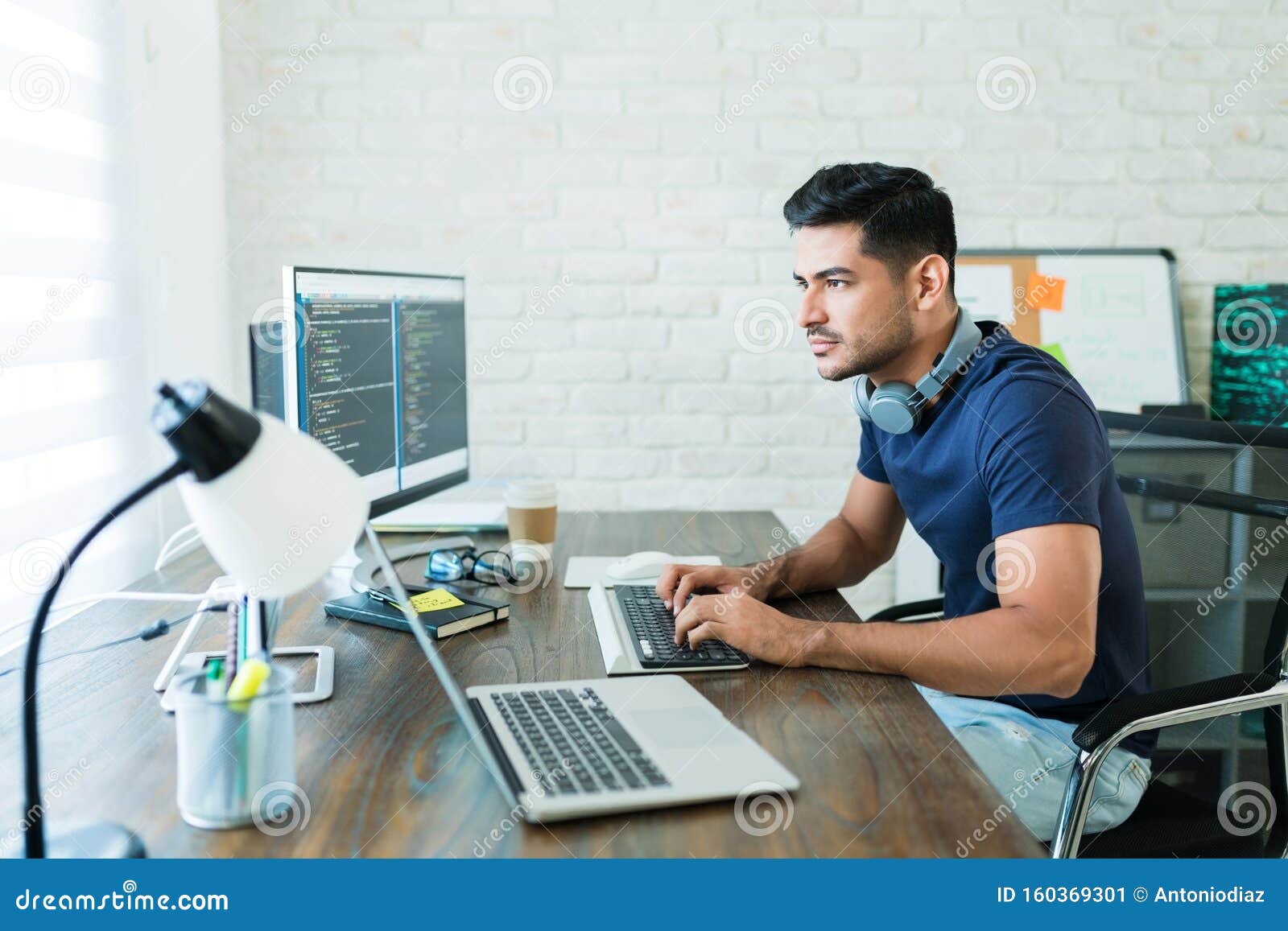 Latin Freelance Software Developer Operating from Home Stock Image ...