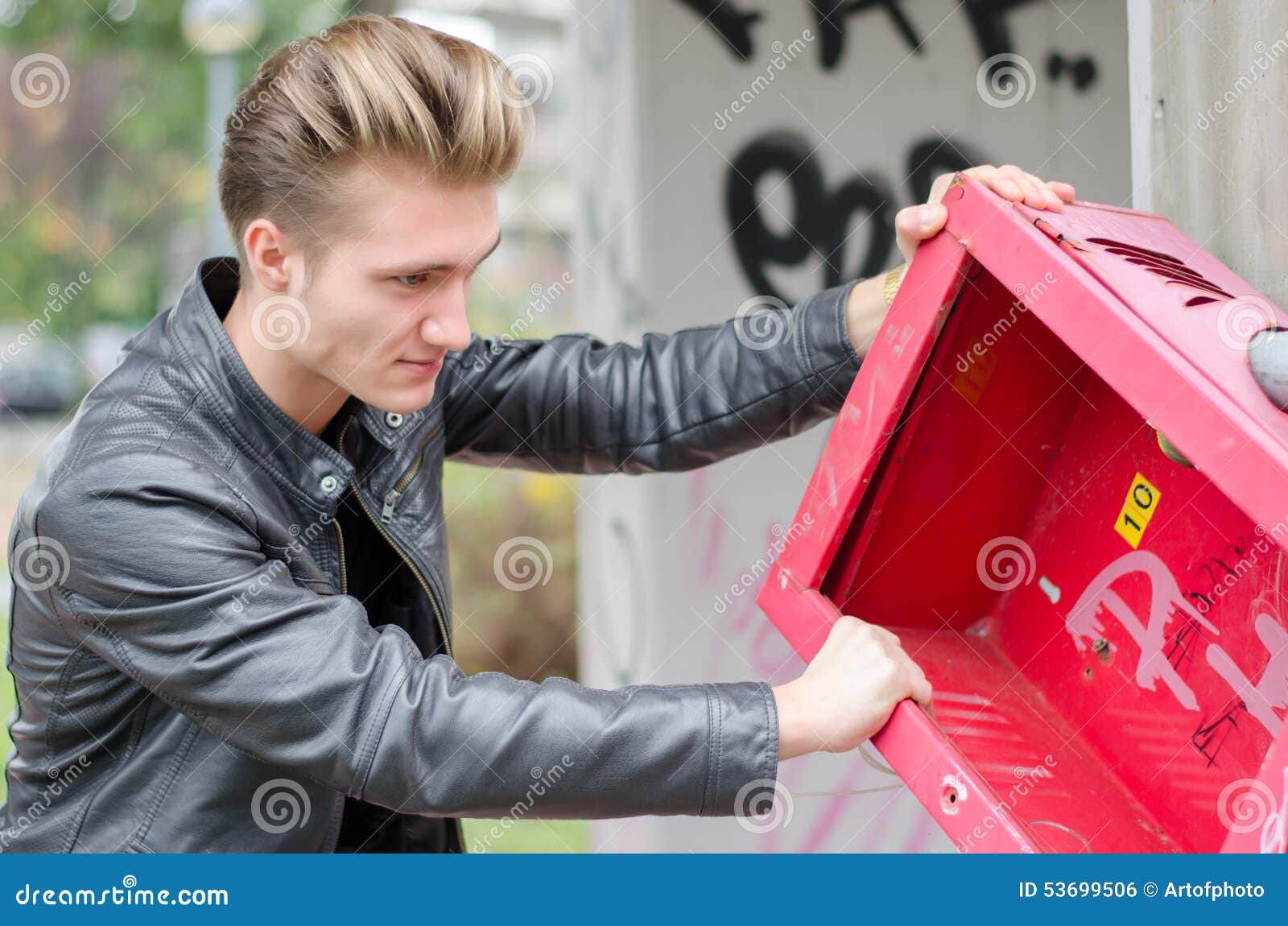 Handsome Young Male Vandal Breaking Public Stock Photo - Image of ...