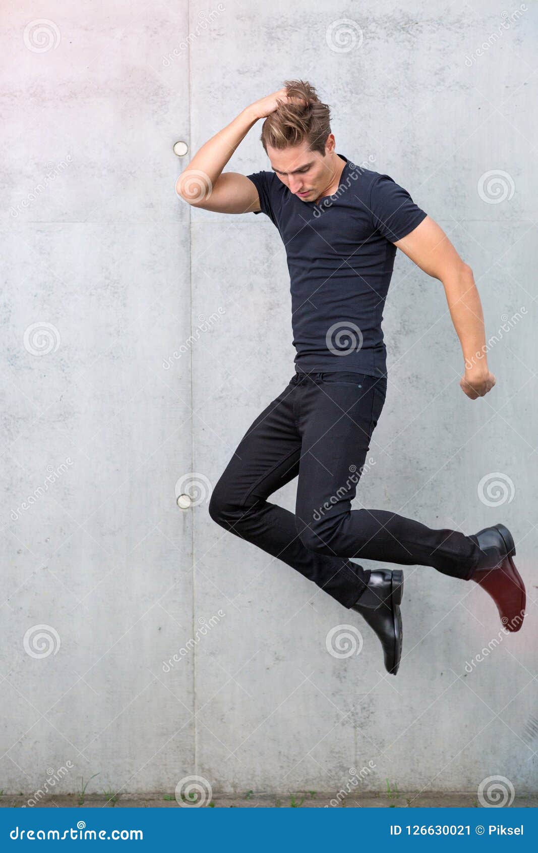 Portrait of Young Man Jumping Stock Image - Image of people, action ...