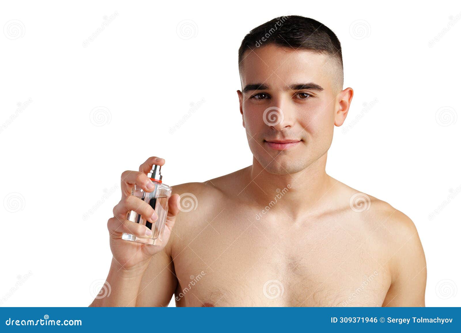 Handsome Young Man Applying Perfume on White Background Stock Photo ...