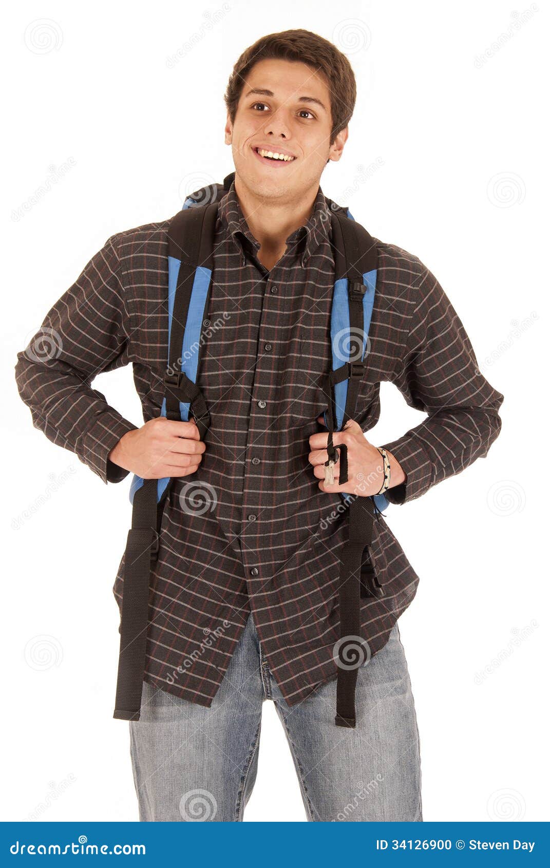 Handsome Young Man with Backpack Smiling Front Vie Stock Photo - Image ...