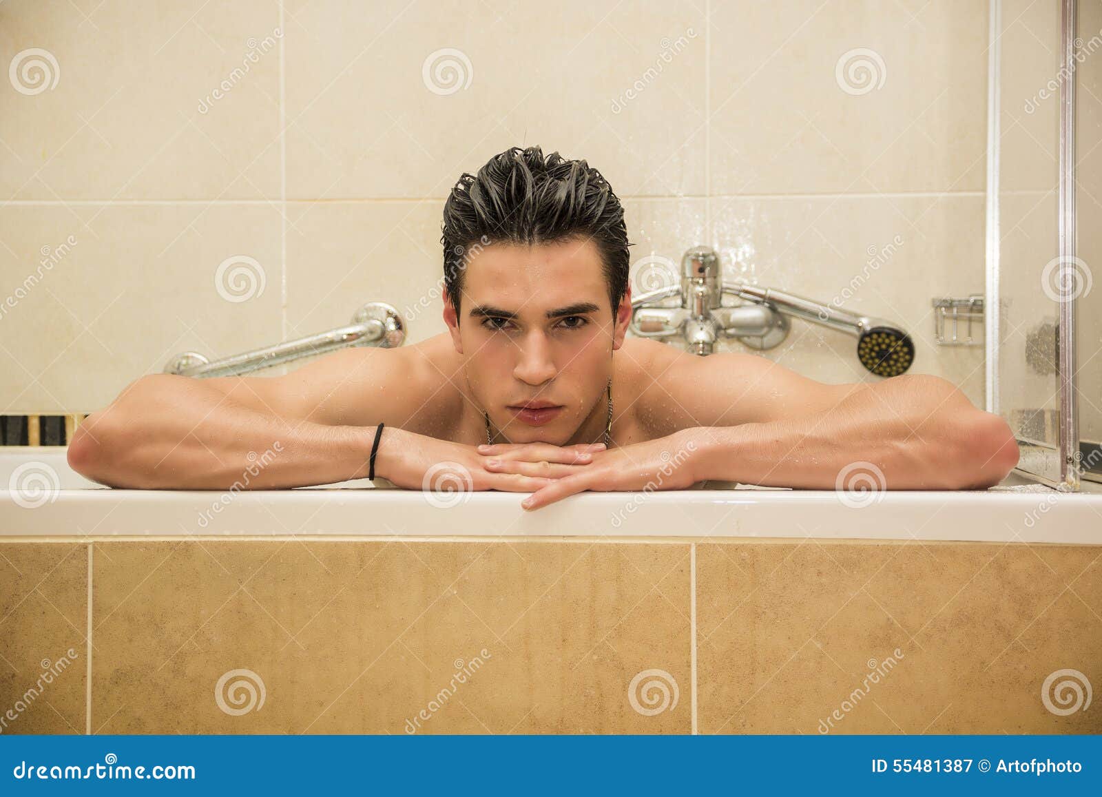 Handsome Young Man in Bathtub at Home Having Bath Stock Image - Image ...