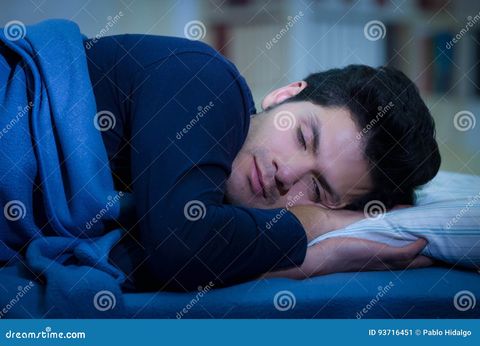 Handsome Young Man in Bed Falling Asleep after Suffering Insomnia and ...