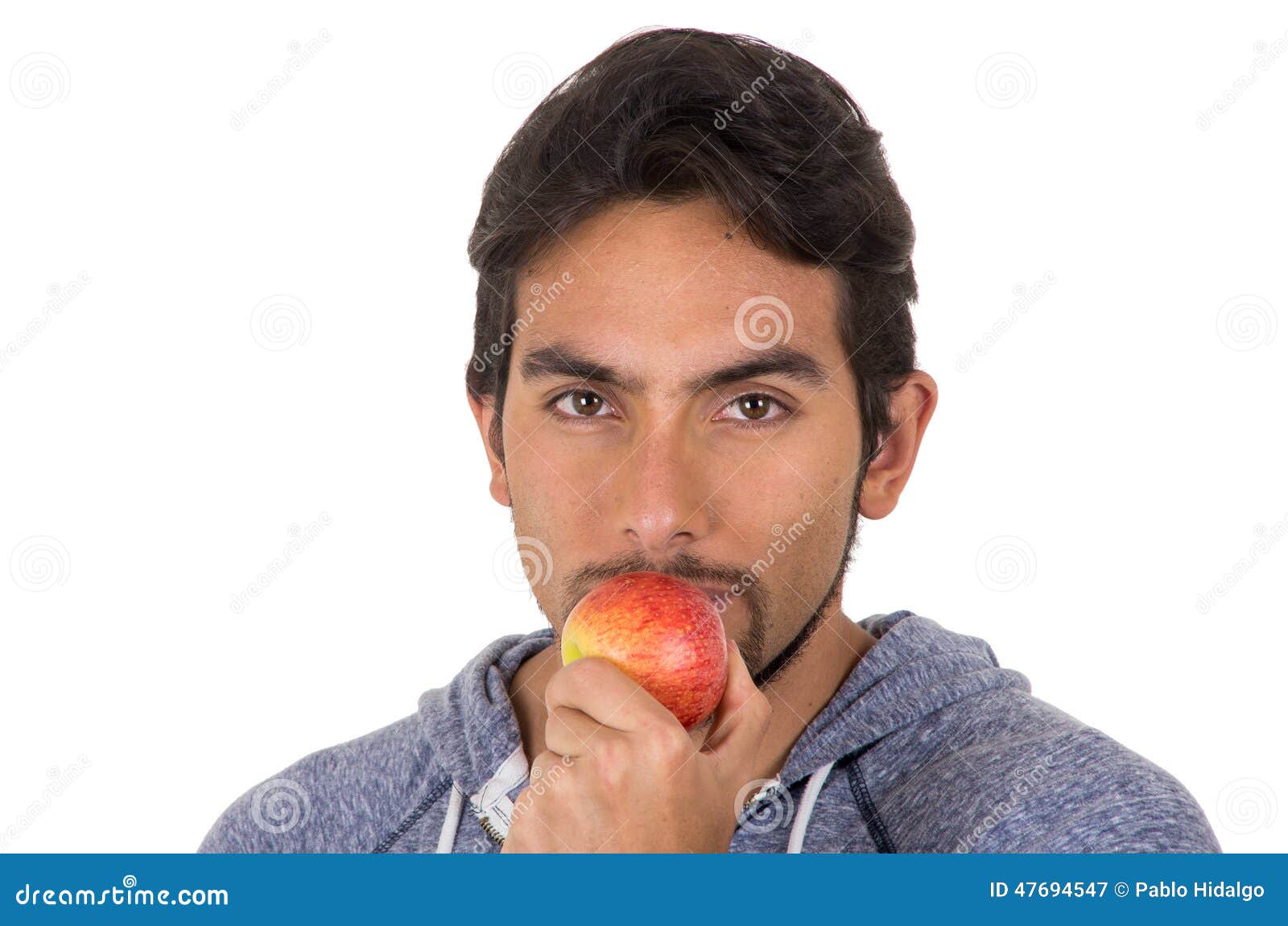 Handsome Young Man Biting Red Apple Stock Image - Image of happy, male ...