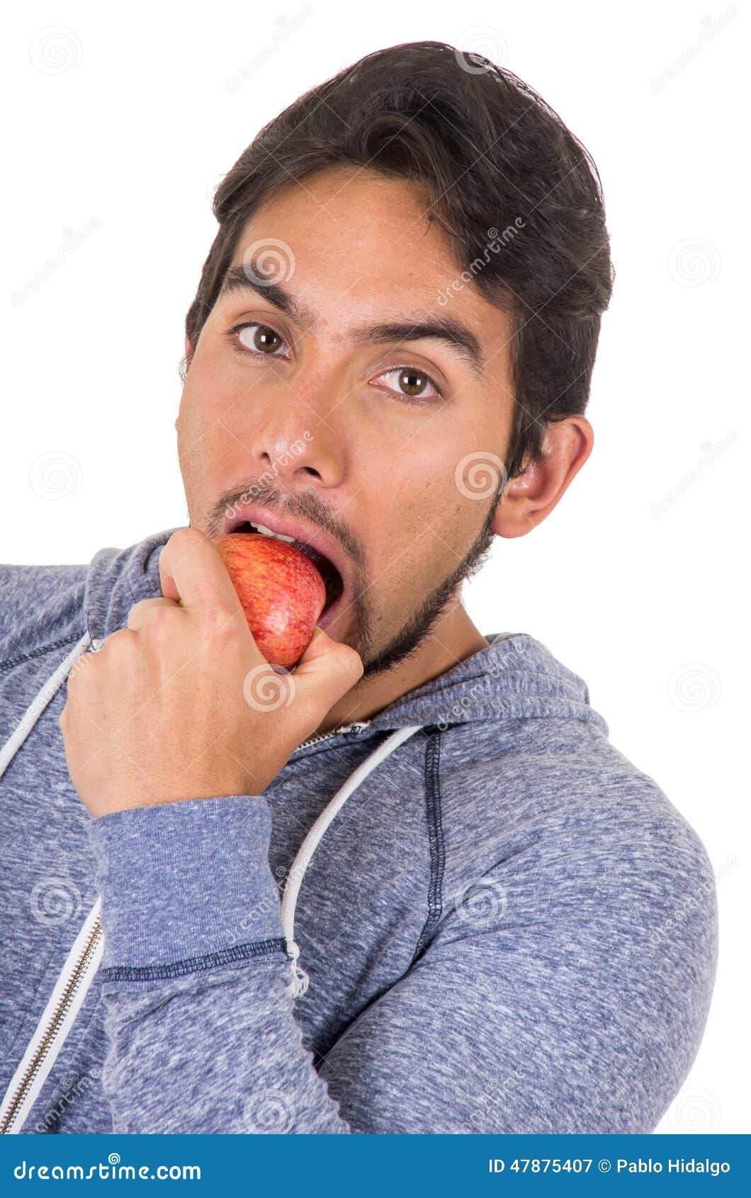Handsome Young Man Biting Red Apple Stock Image - Image of biting ...