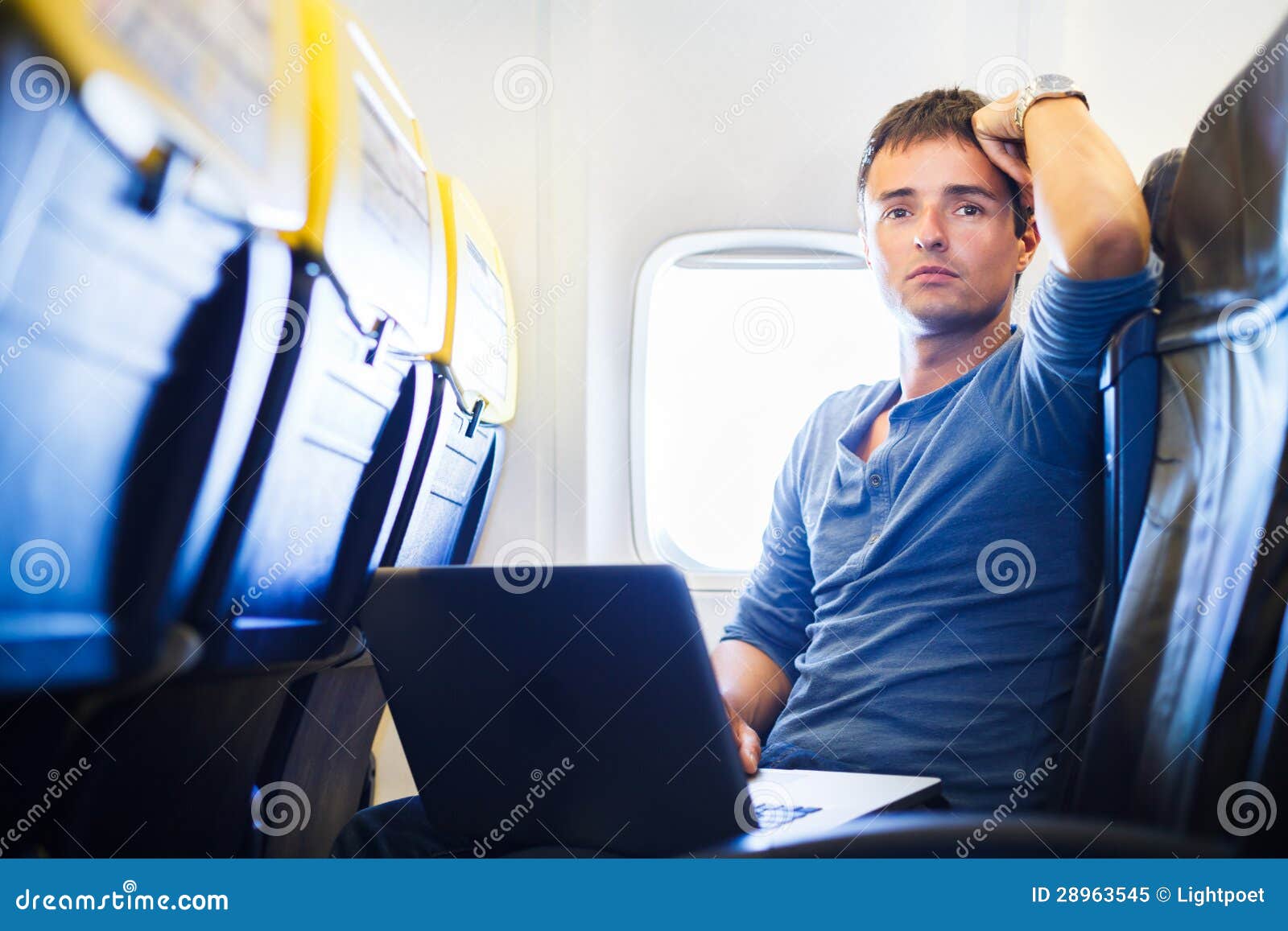 Handsome Young Man on Board of an Airplane Stock Image - Image of ...