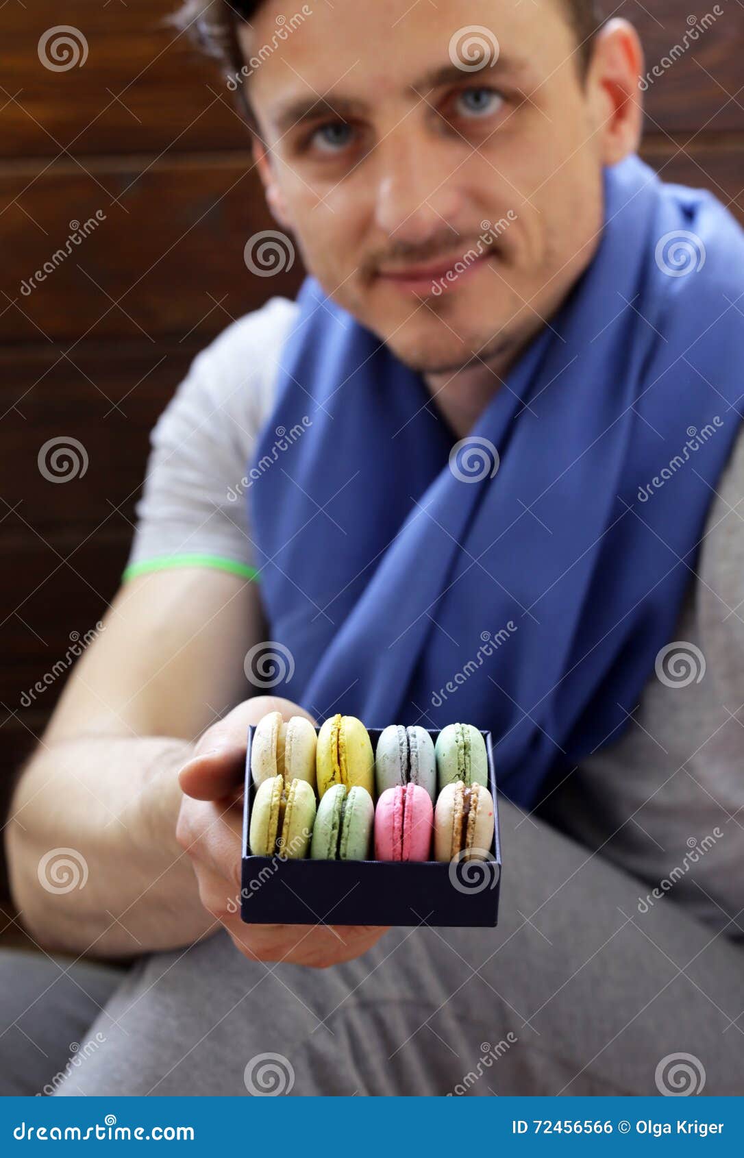 Handsome Young Man with a Box of Macaroons Stock Photo - Image of ...