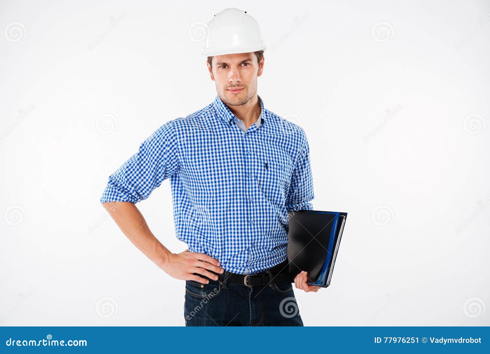 Handsome Young Man Building Engineer in Helmet with Folder Stock Image ...