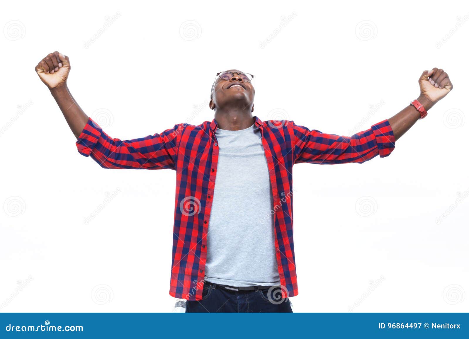 Handsome Young Man Celebrating Success. on White Stock Image - Image of ...