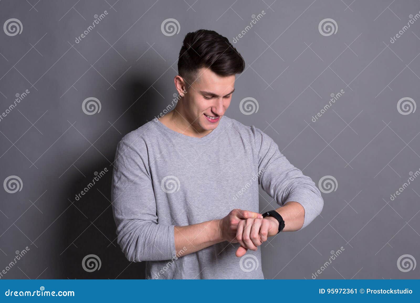 Handsome Young Man Checking Hand Watch Time Stock Image - Image of ...