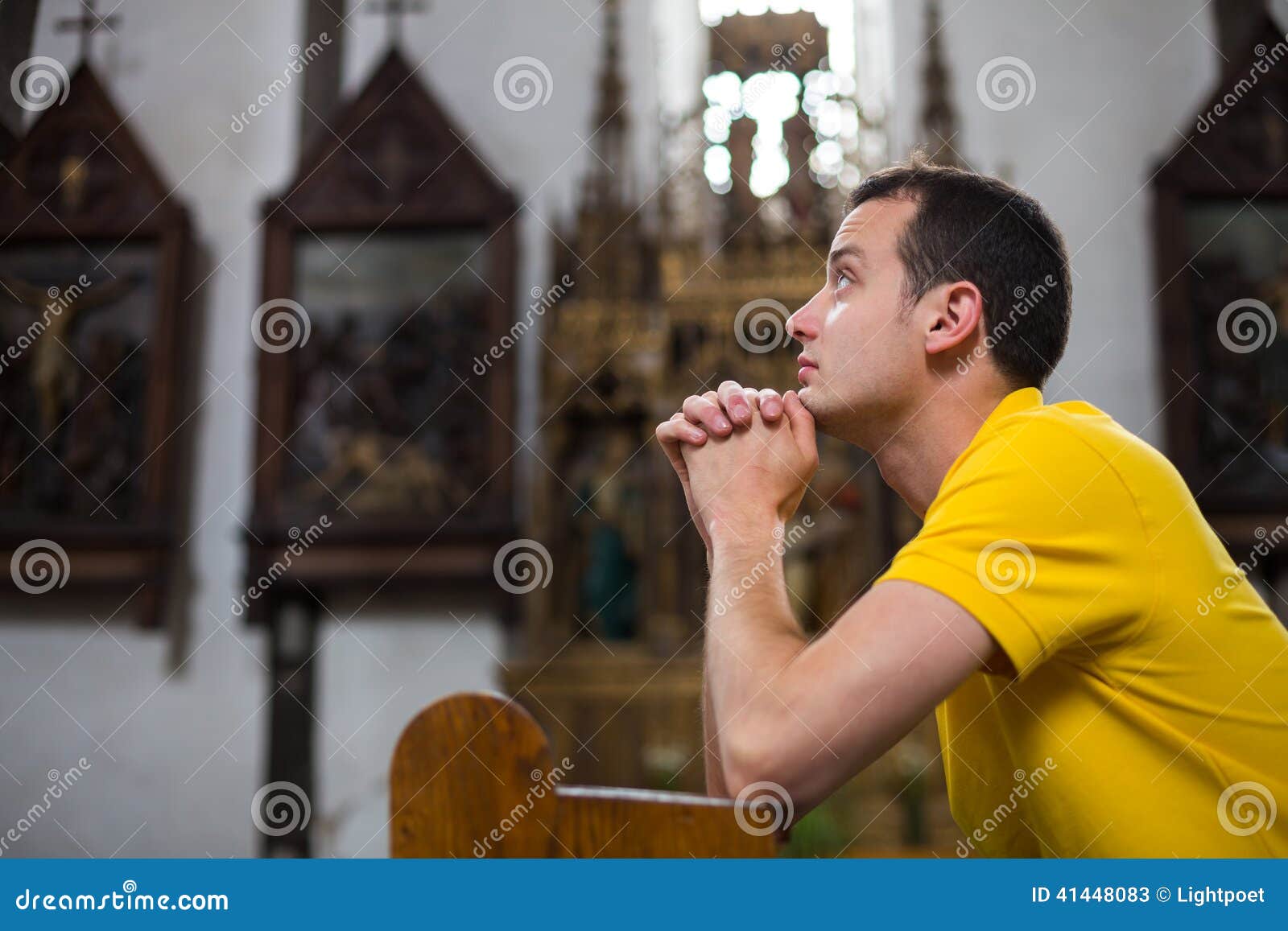 Handsome Young Man in a Church Stock Image - Image of cathedral ...