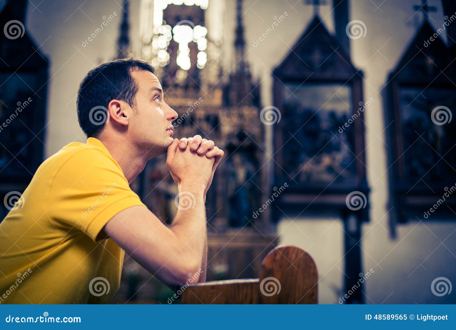 Handsome Young Man in a Church Stock Image - Image of christ, faith ...