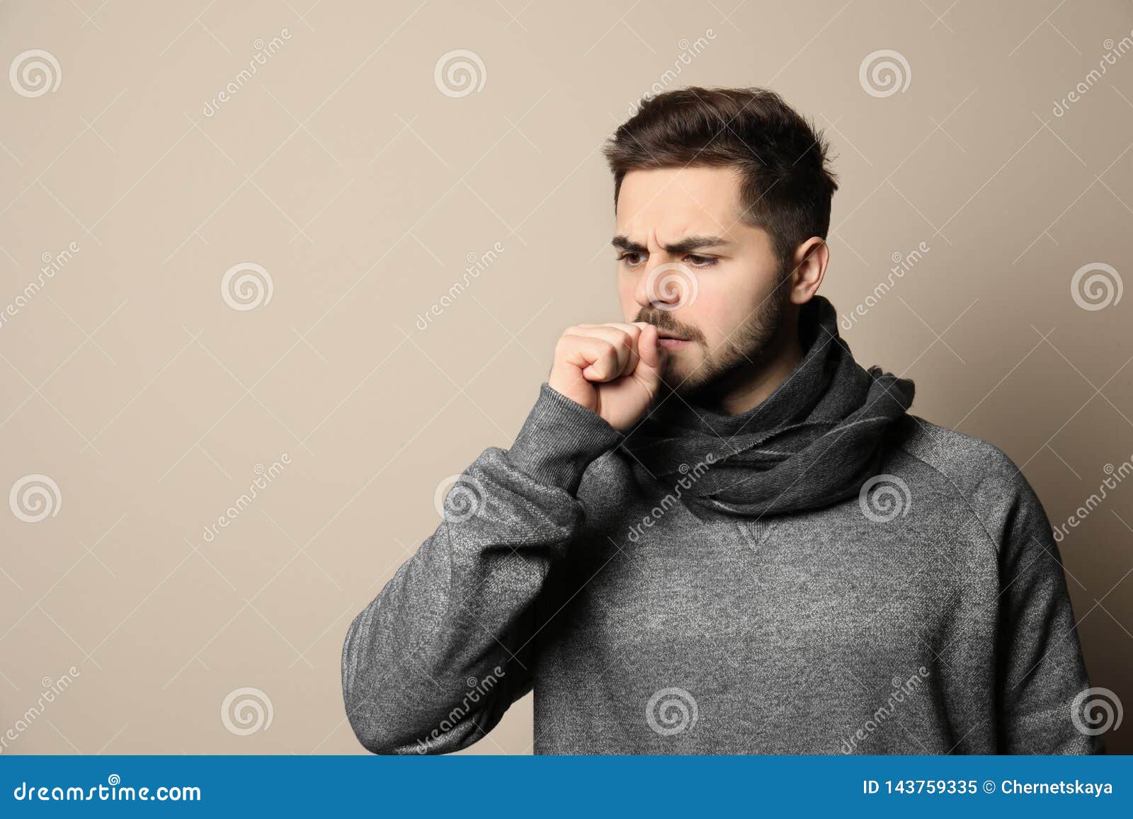 Handsome Young Man Coughing Against Color Background Stock Image ...