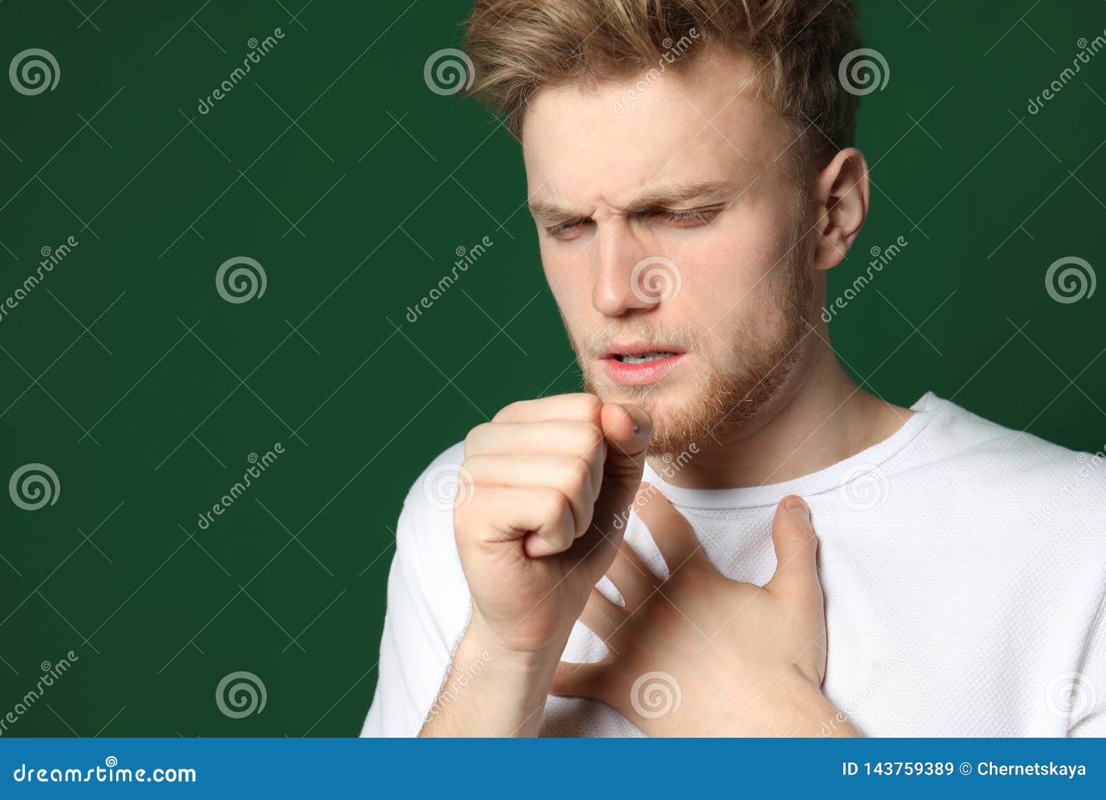 Handsome Young Man Coughing Against Color Background Stock Image ...