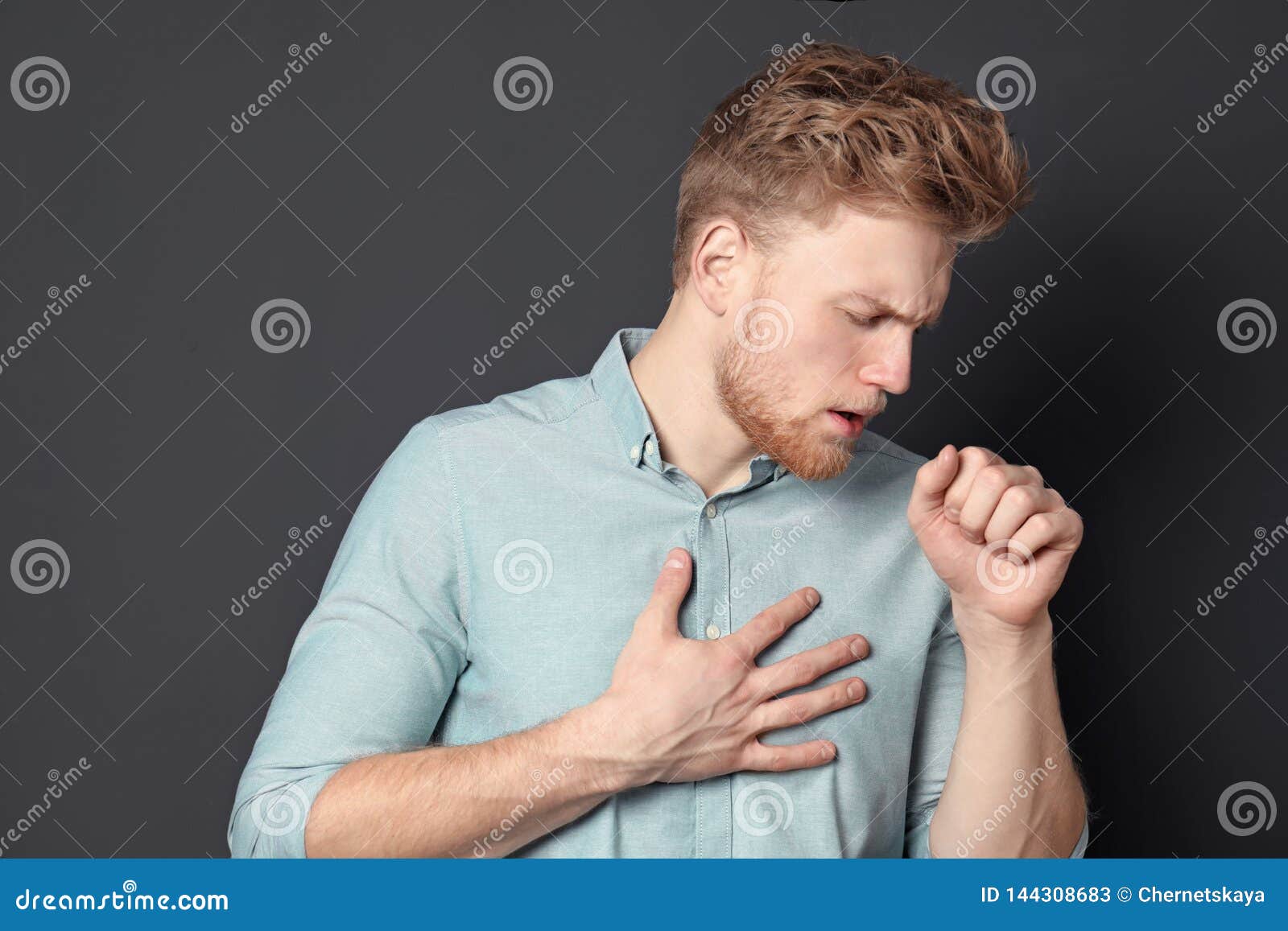 Handsome Young Man Coughing Stock Image - Image of pain, black: 144308683