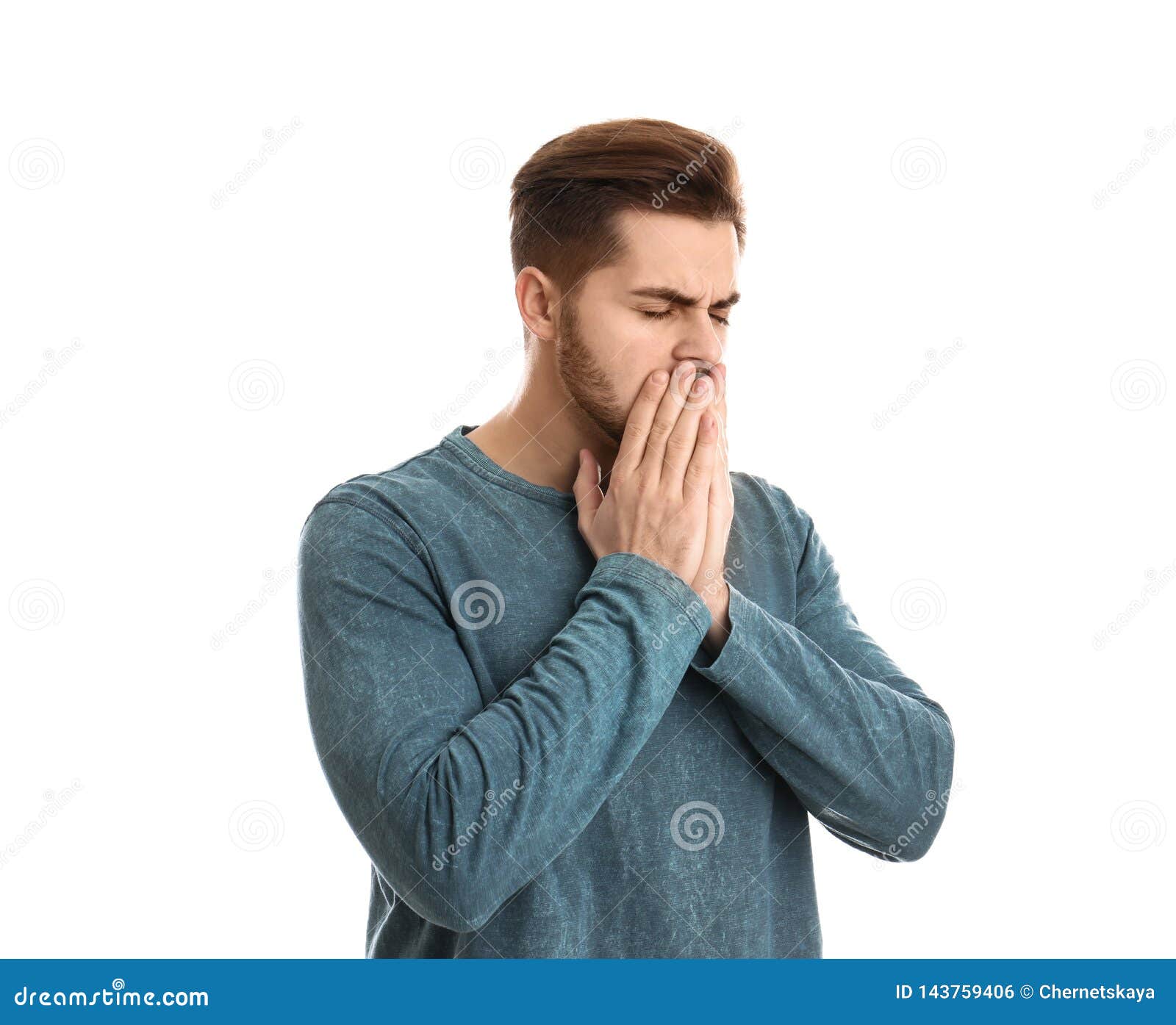 Young Man Coughing Against White Background Stock Photo - Image of ...