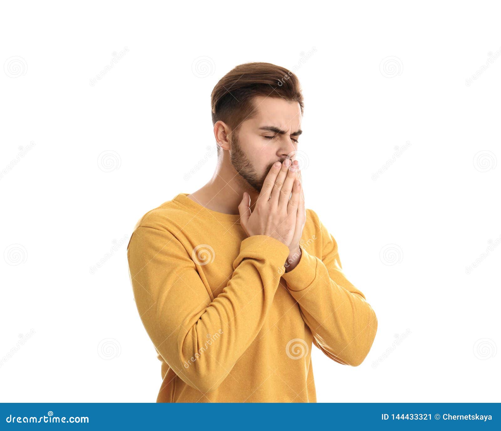 Young Man Coughing Against White Background Stock Image - Image of ...
