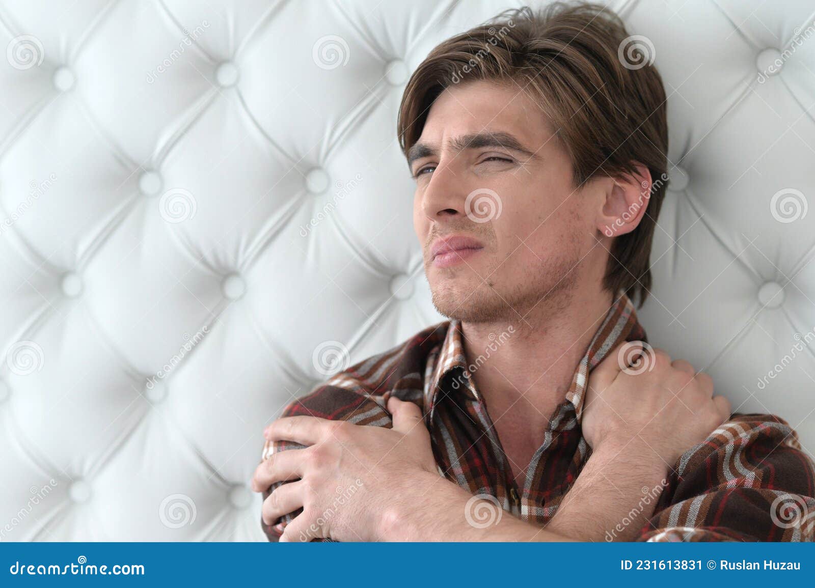 Handsome Young Man Crying in Studio Stock Image - Image of looking ...
