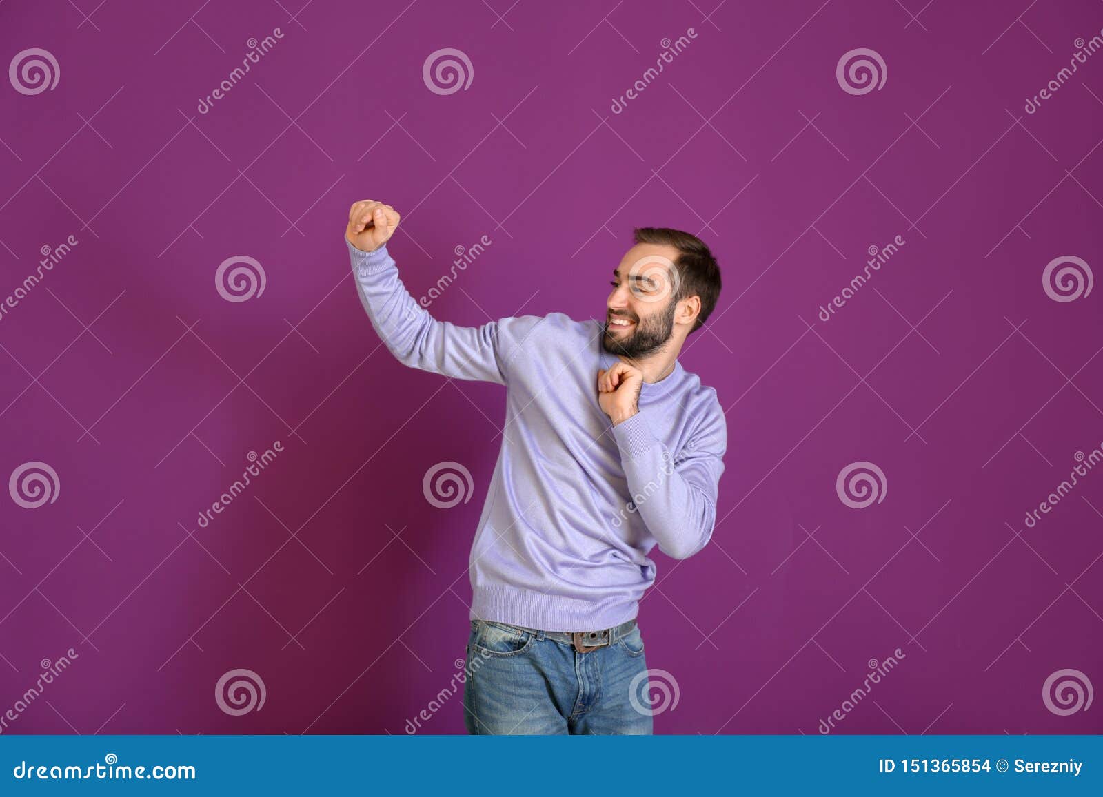 Handsome Young Man Dancing on Color Background Stock Photo - Image of ...