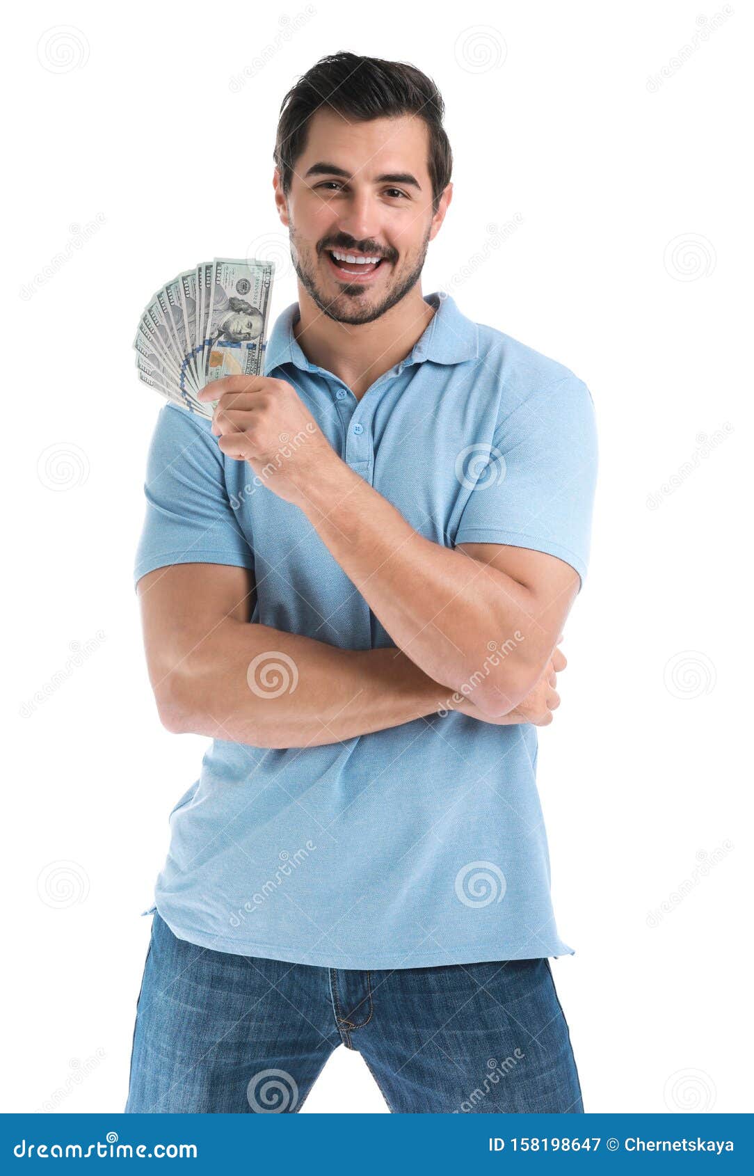 Handsome Young Man with Dollars on Background Stock Image - Image of ...