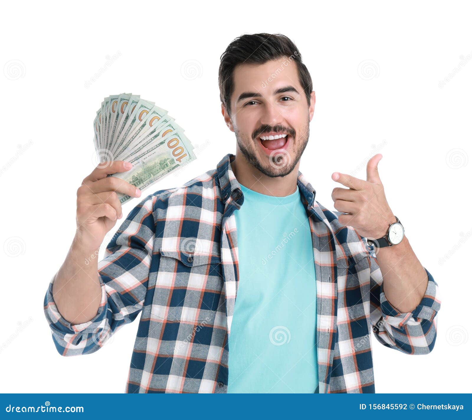 Handsome Young Man with Dollars on White Stock Photo - Image of dept ...