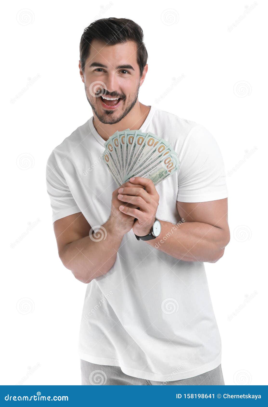 Handsome Young Man with Dollars on Background Stock Image - Image of ...
