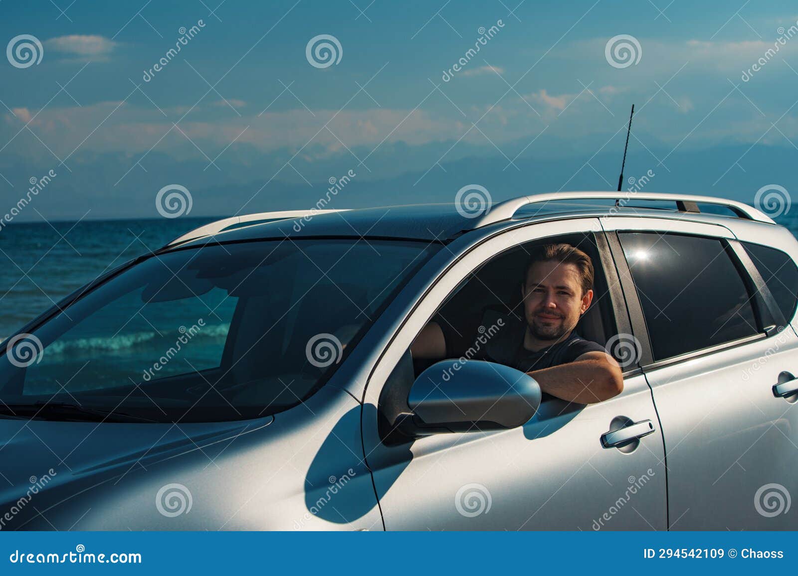 Handsome Young Man Driving Car on Seashore Stock Image - Image of ...