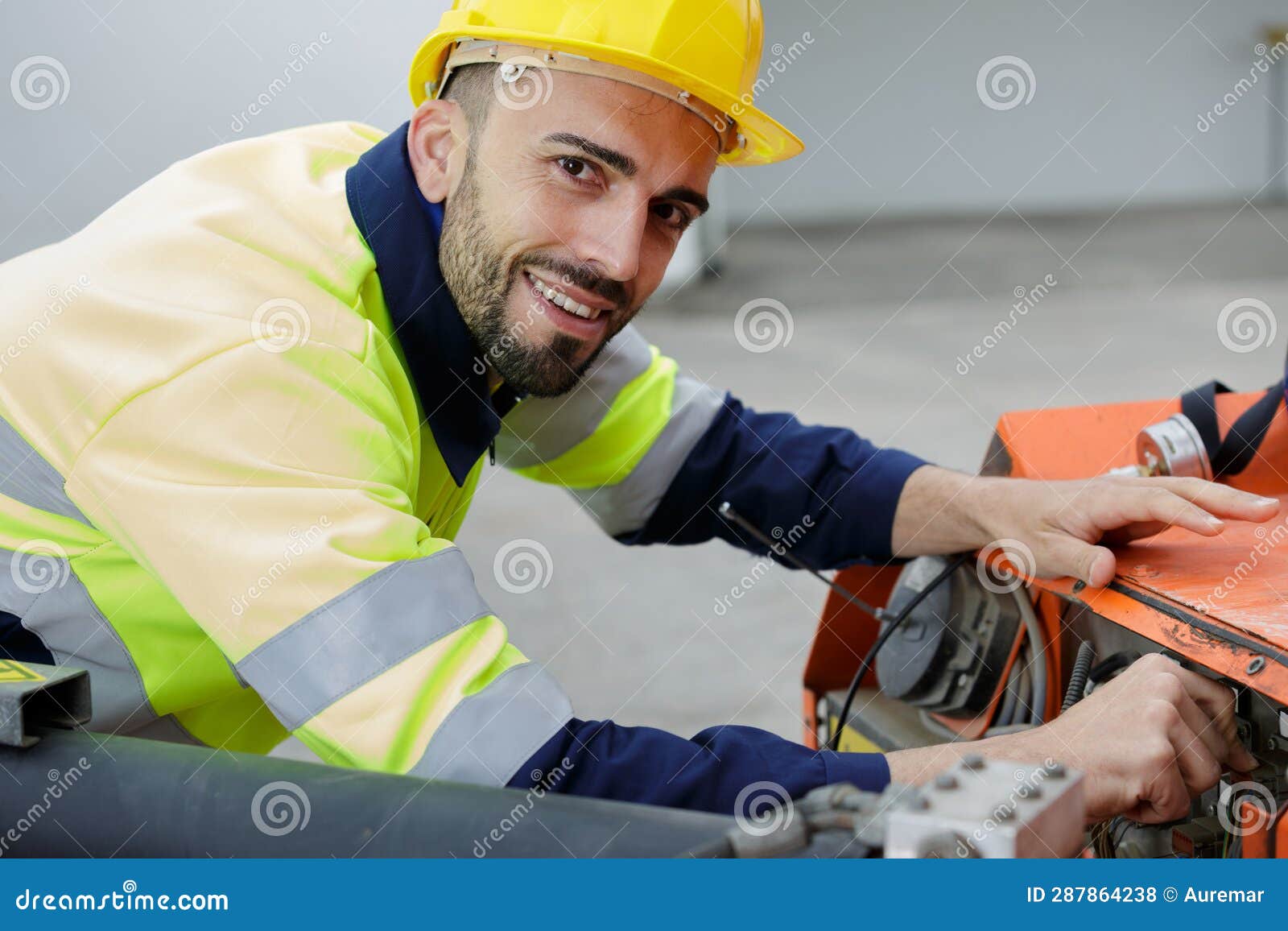 Handsome Young Man Electrician Wiring Cable Outdoors Stock Photo ...