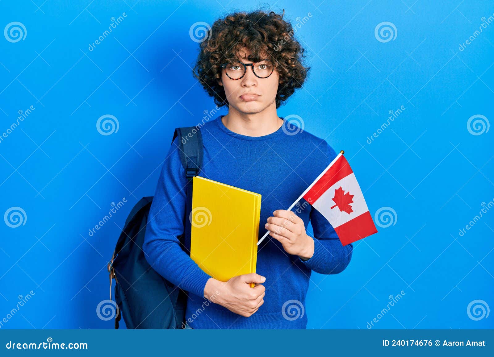 Handsome Young Man Exchange Student Holding Canada Flag Depressed and ...