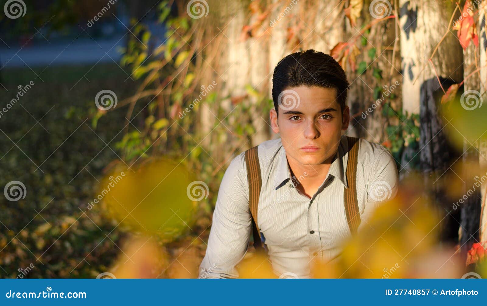 Handsome Young Man in Fall (autumn) Near Fence Stock Image - Image of ...
