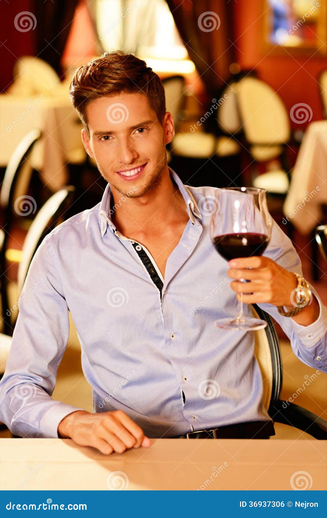 Handsome Young Man with Glass of Red Wine Stock Photo - Image of male ...
