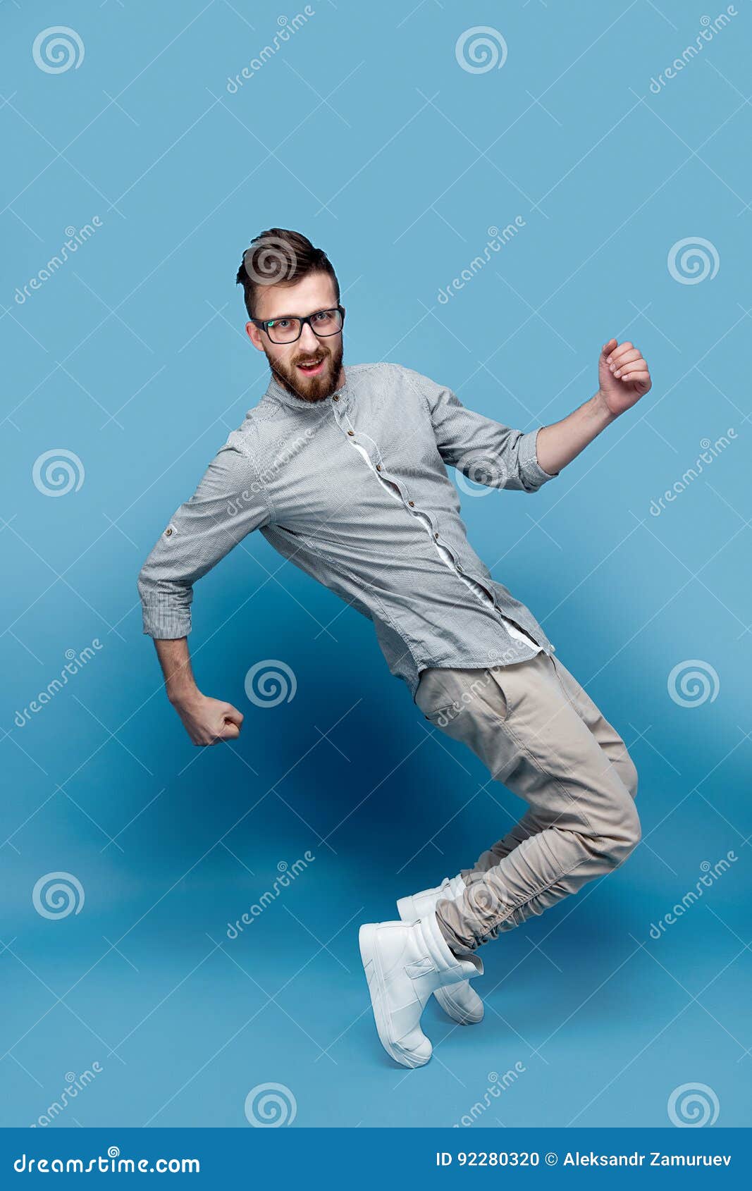 Handsome Young Man in Glasses Dancing Stock Photo - Image of happy ...