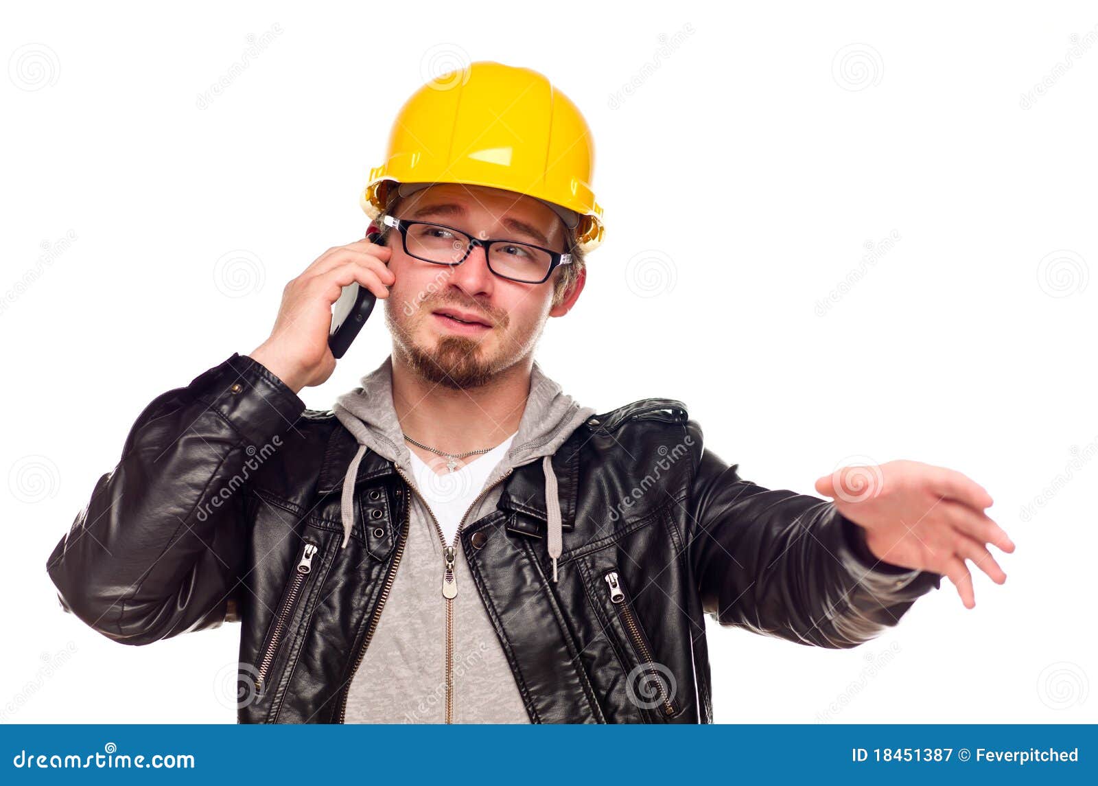 Handsome Young Man in Hard Hat on Phone Stock Image - Image of ...